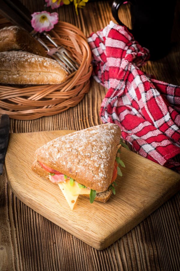 Triangular Sandwich with Cheese, Ham and Tomato Stock Image - Image of ...