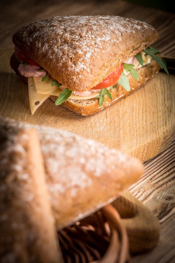 Triangular Sandwich with Cheese, Ham and Tomato. Stock Image - Image of ...