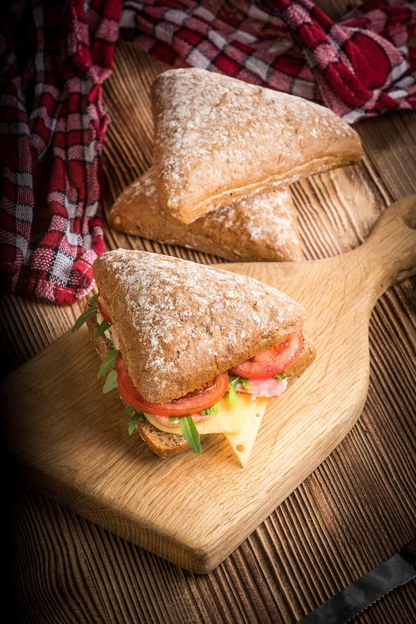Triangular Sandwich with Cheese, Ham and Tomato Stock Image - Image of ...