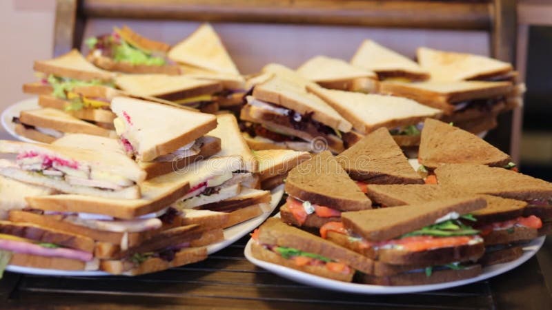 Triangular Sandwiches with Cheese, Red Fish, Stock Footage - Video of ...