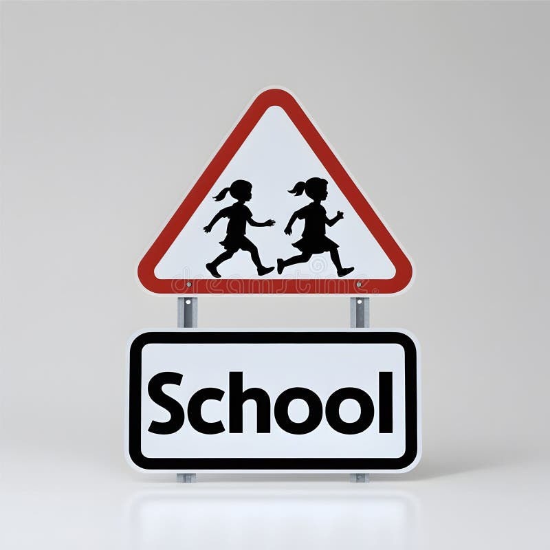 School Zone Road Sign with Running Children Symbol Stock Illustration ...