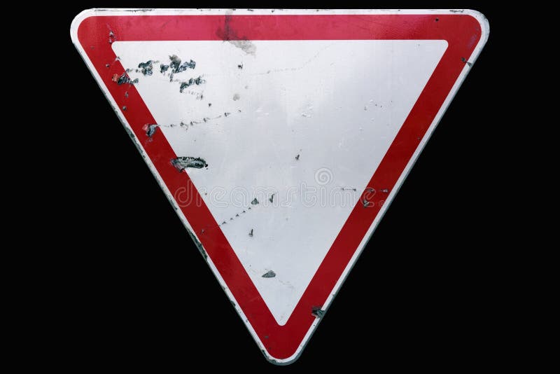 Triangular Scratched Red Border Old Road Sign `Yield` Isolated O Stock ...