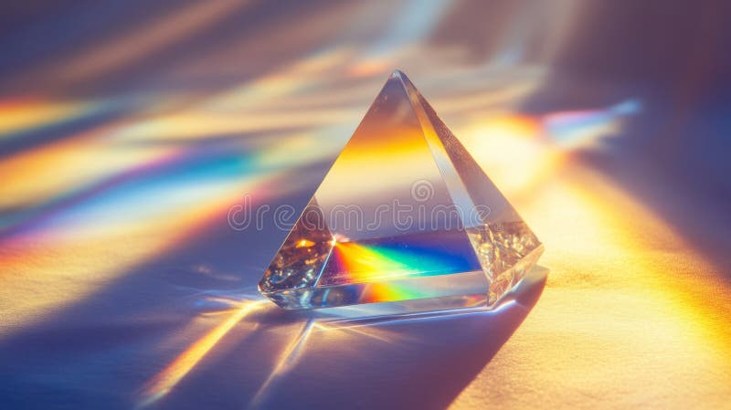 A Triangular Shaped Crystal is Sitting on a White Surface Stock ...