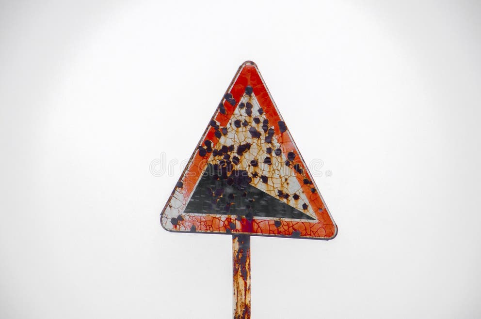 Triangular Shaped Road Sign Covered with Rust Stock Photo - Image of ...