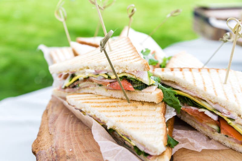 Triangular Shaped Sandwich with Ham, Vegetables and Mayonnaise on a ...