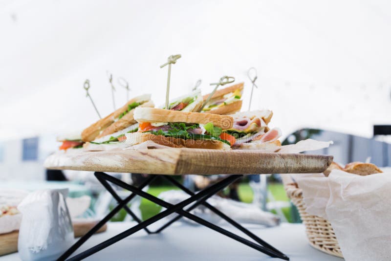 Triangular Shaped Sandwich with Ham, Vegetables and Mayonnaise on a ...