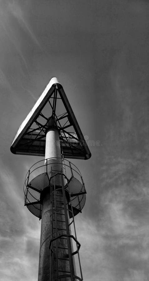 Triangular Sign on a High Steel Pole Stock Image - Image of sunny ...
