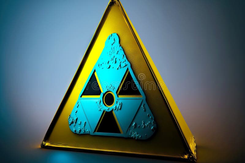 Triangular Sign with Radiation Hazard Symbol on Blue Background Stock ...