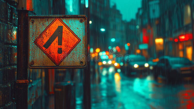 A Triangular Sign with a Red and White Color Scheme Warns of Rain and ...