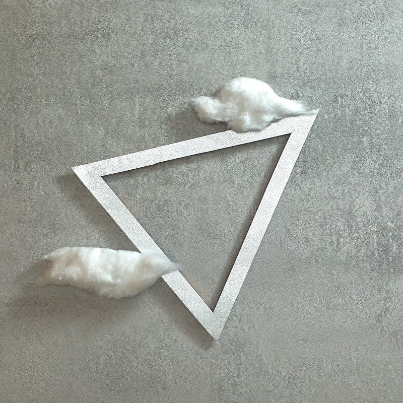 Triangular Silver Frame with Clouds on a Concrete Gray Background. Text ...
