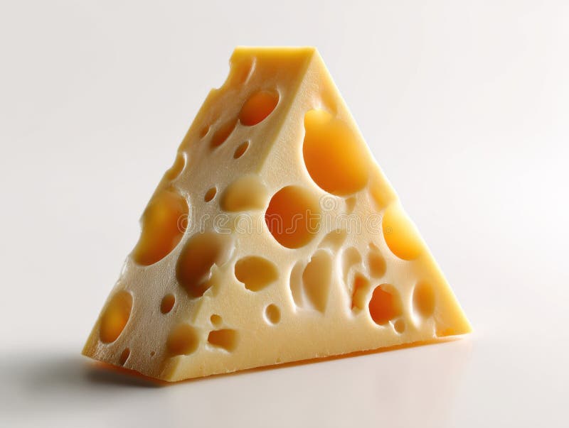 Delicious Triangular Slice of Cheese with Holes on Plain Background ...