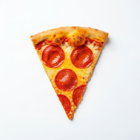 A Triangular Slice of Pepperoni Pizza Rests on a Plain White Background ...