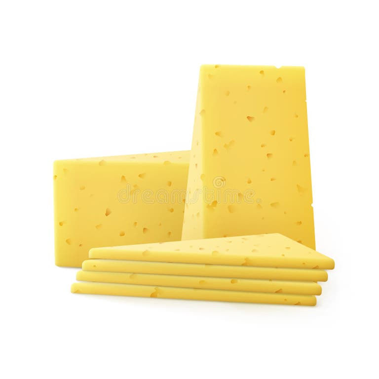 Triangular Sliced Pieces Cheese Isolated on White Background Stock ...