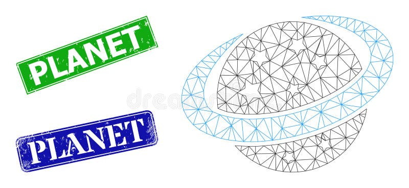 Distress Planet Seals and Triangle Mesh Space Planet Icon Stock Vector ...