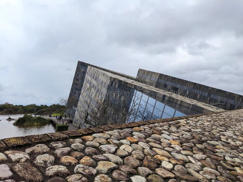 Triangular Structure of the Lanyang Museum Next To a Pond, View Behind ...