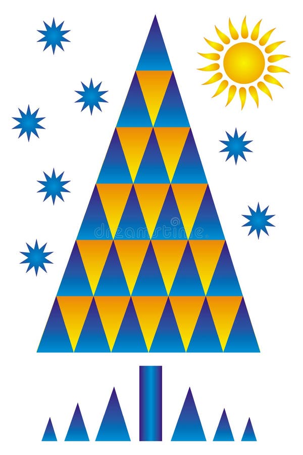 Triangular Symbolic Stylized Tree of Triangles. Tree of Life. Sun and ...