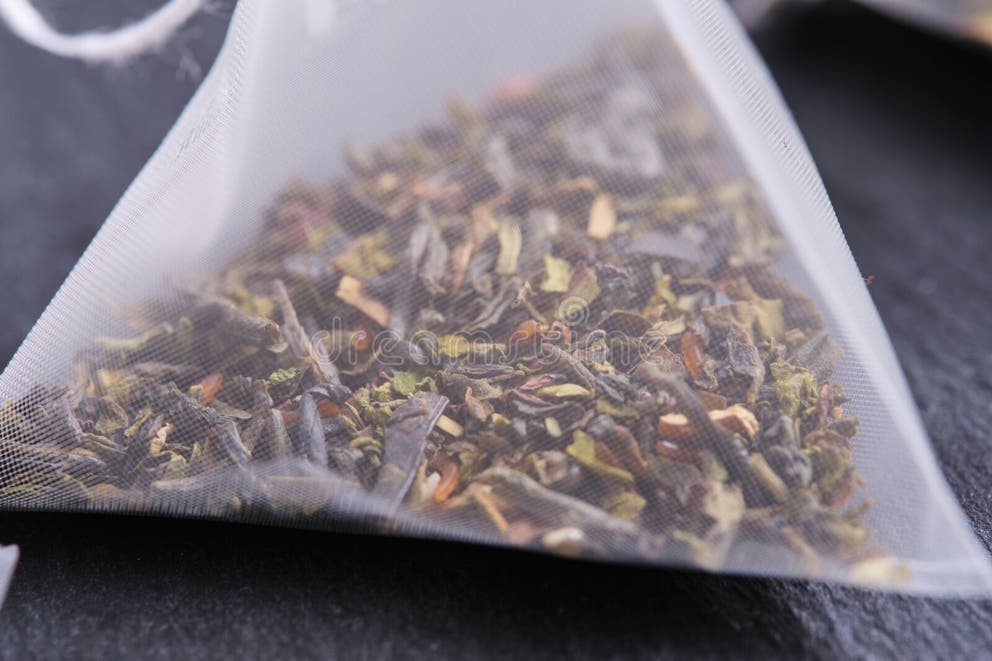 Triangular Teabag with Tea on a Slate. Stock Photo - Image of hanging ...