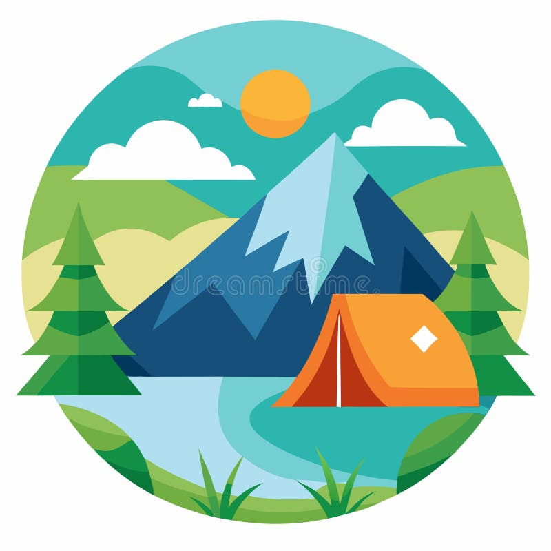 A Triangular Tent Sits beside a Serene Body of Water Stock Illustration ...