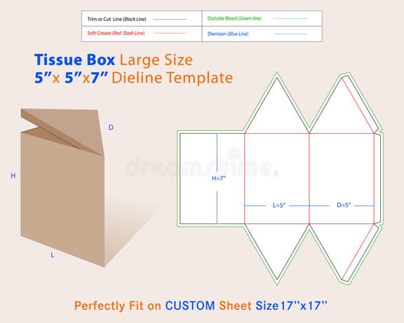 Triangular Tissue Box Large Size L 5,D 5, H 7 Inches Dieline Template ...