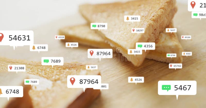 Triangular Toast Slices Lying on Cutting Board Under Overlay Icons ...