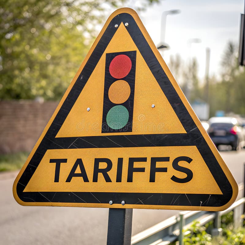 Triangular Traffic Light Warning Sign with TARIFFS for Economic Policy ...