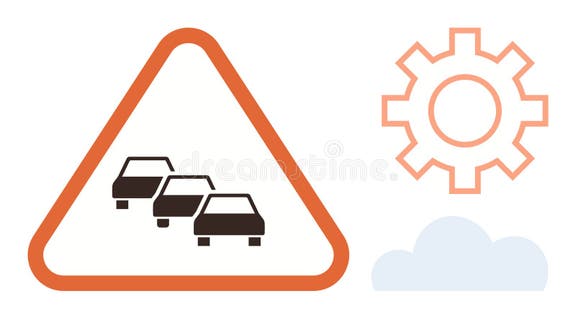 Traffic Congestion Warning Sign with Gear and Cloud Symbolizing ...