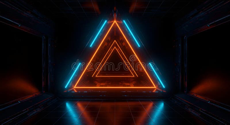 Triangular Tunnel, Neon Lights, Futuristic, Sci-fi. AI Generated Stock ...