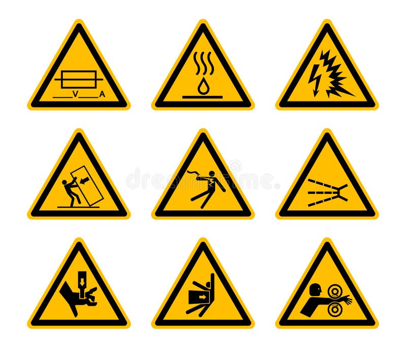 Triangular Warning Hazard Symbols Labels Isolate on White Background ...