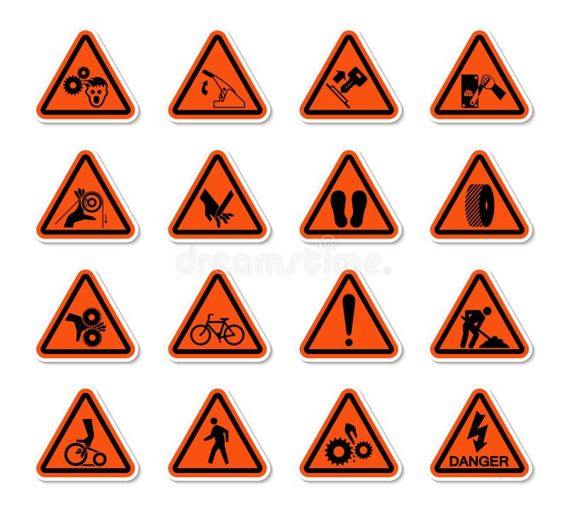 Triangular Warning Hazard Symbols Labels Sign Isolate on White ...