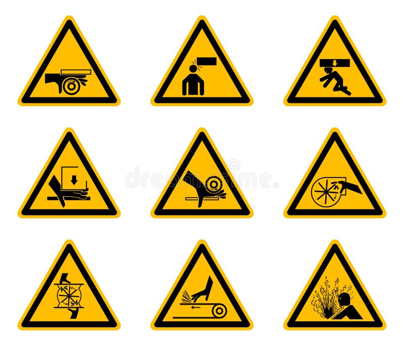 Triangular Warning Hazard Symbols Labels on White Background Stock ...