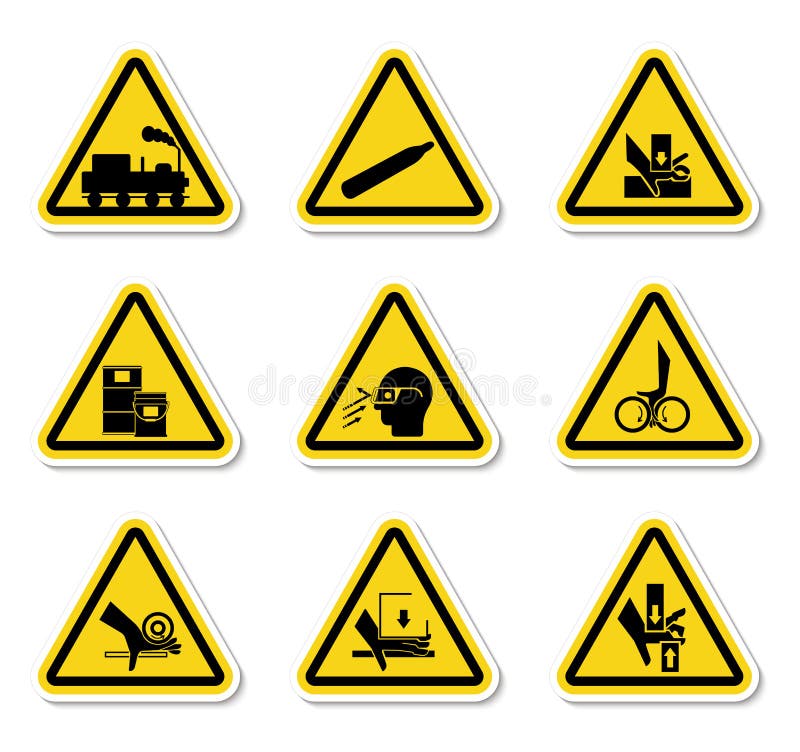 Triangular Warning Hazard Symbols Labels On White Background Stock ...