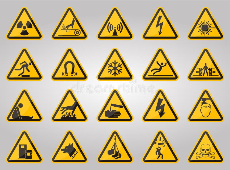 Triangular Warning Hazard Symbols Labels on White Background Stock ...