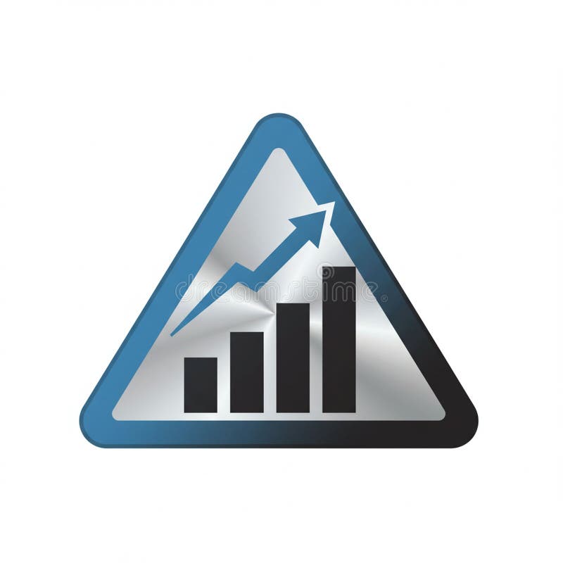 A Triangular Warning Sign with a Blue Border Features a Bar Graph and ...