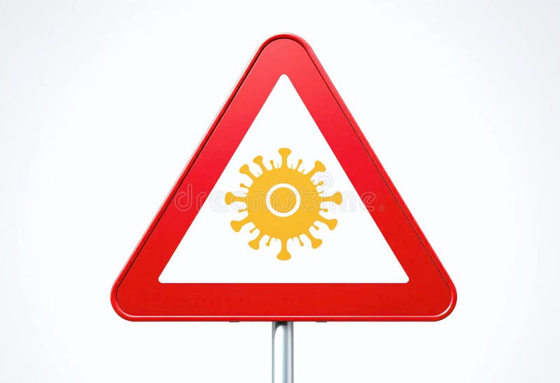 Red Triangular Virus Warning Sign with a Stylized Virus Symbol in the ...