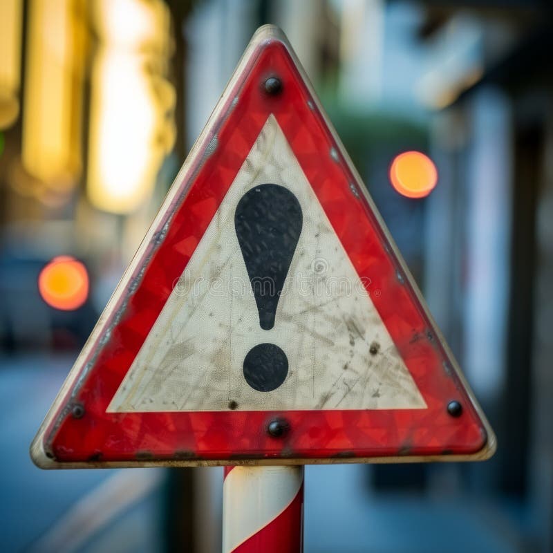 Triangular Warning Sign with Red Border, Black Exclamation Mark in the ...