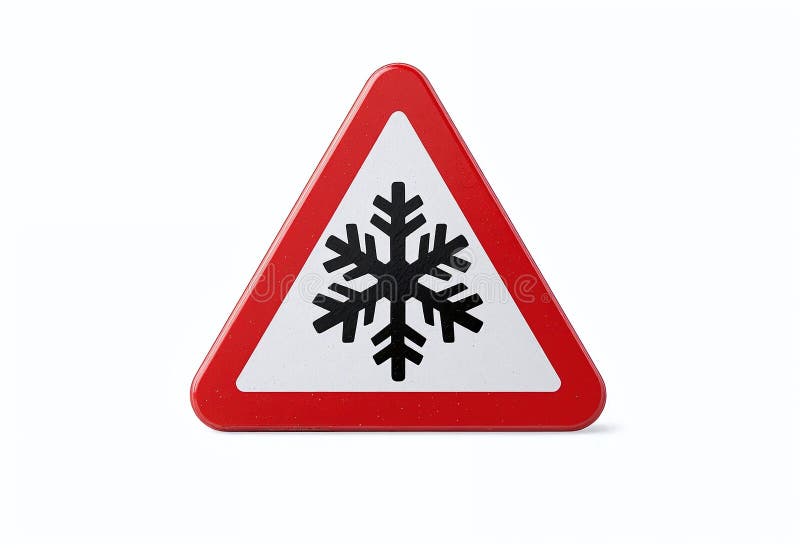 A Triangular Warning Sign with a Snowflake Icon, Cautioning about Snow ...
