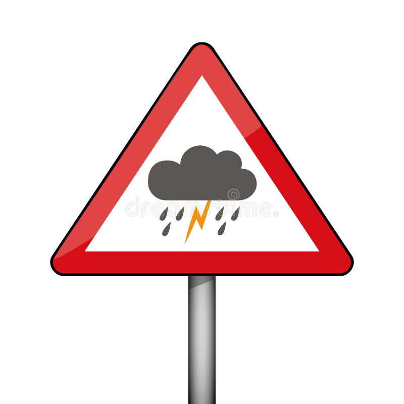 Triangular Warning Sign Thunderstorm Weather Stock Vector ...