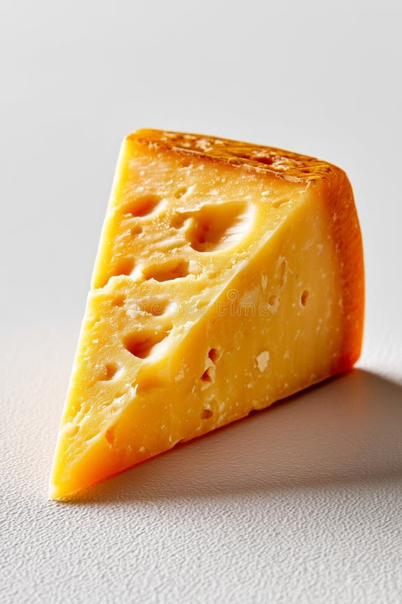 Triangular Wedge of Fragrant Cheese Positioned on Clean White Surface ...