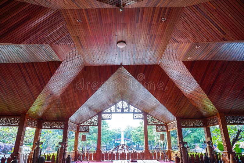 Triangular Wooden Ceiling in the Shape of a Trapezoid. the Interior is ...
