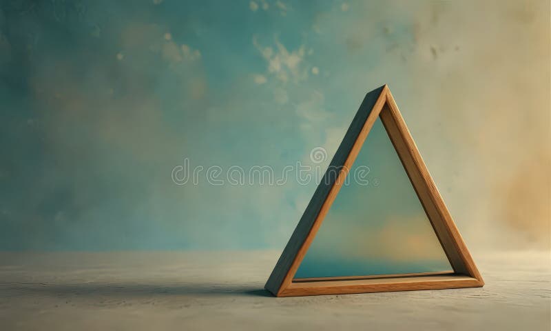 Triangular Wooden Frame with Blue-tinted Glass Window Stands on Gray ...
