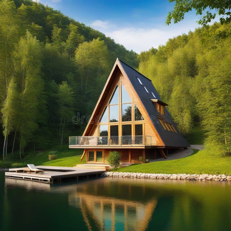 Triangular Wooden House with a Terrace and Panoramic Windows on the ...