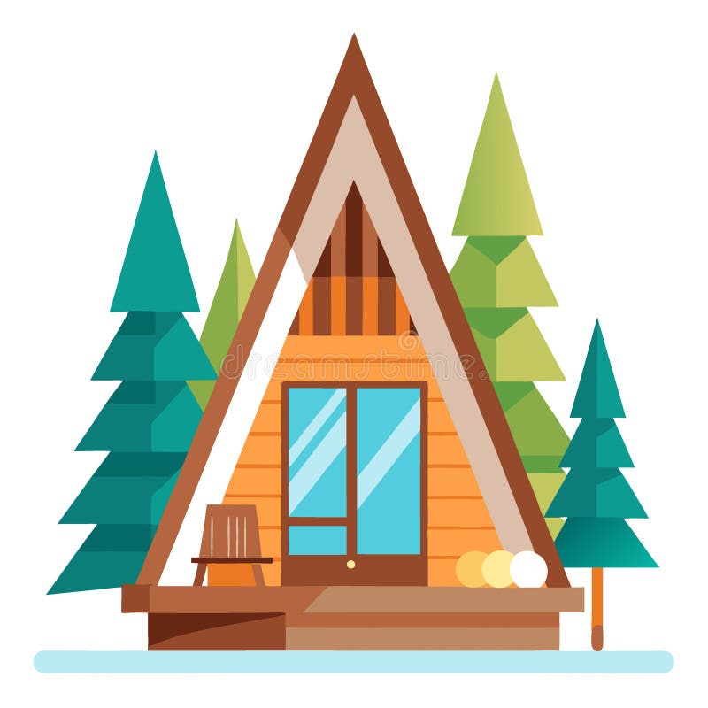 A Triangular Wooden Tiny House with a Terrace in the Pine Forests Stock ...