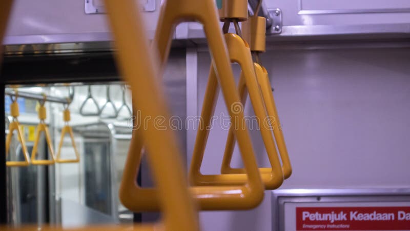 The Triangular Yellow Electric Train Passenger Handle Stock Image ...