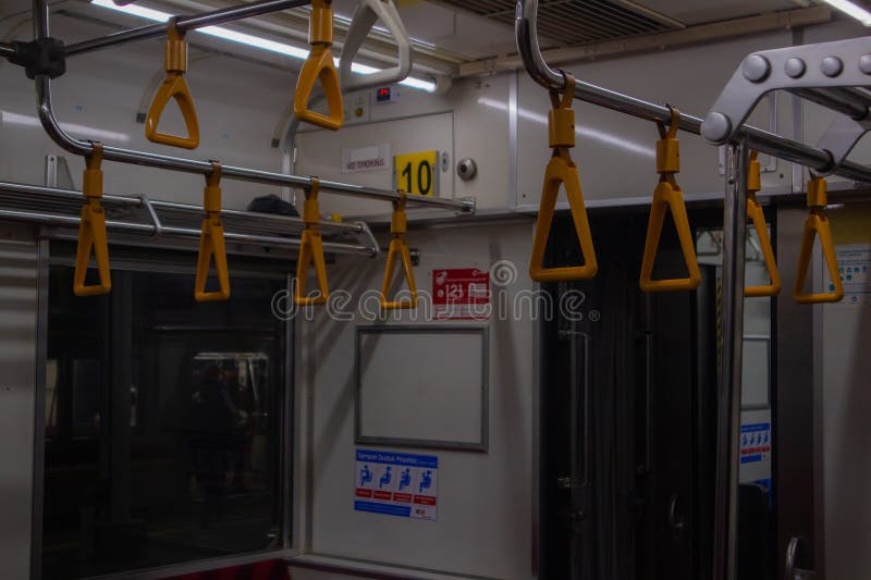 The Triangular Yellow Electric Train Passenger Handle Stock Image ...