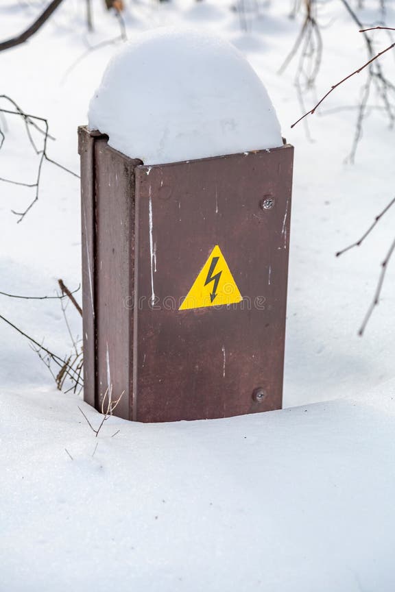 Risk of Electric Shock Yellow Sign Stock Image - Image of industrial ...