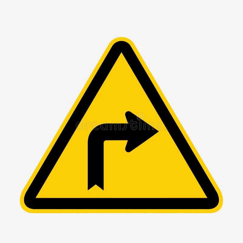 Yellow Warning Sign: Right Hand Curve Ahead Stock Vector - Illustration ...