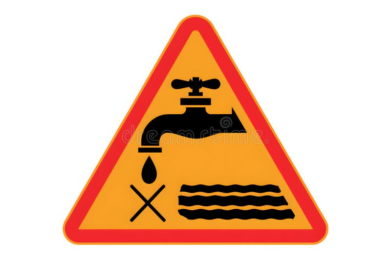 Water Issue Warning Sign with Dripping Faucet and X Symbol. Stock ...