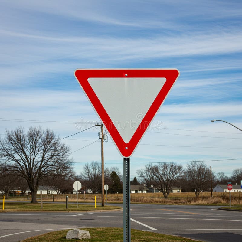 Triangular Yield Traffic Sign Featuring a Red Border and White Center ...