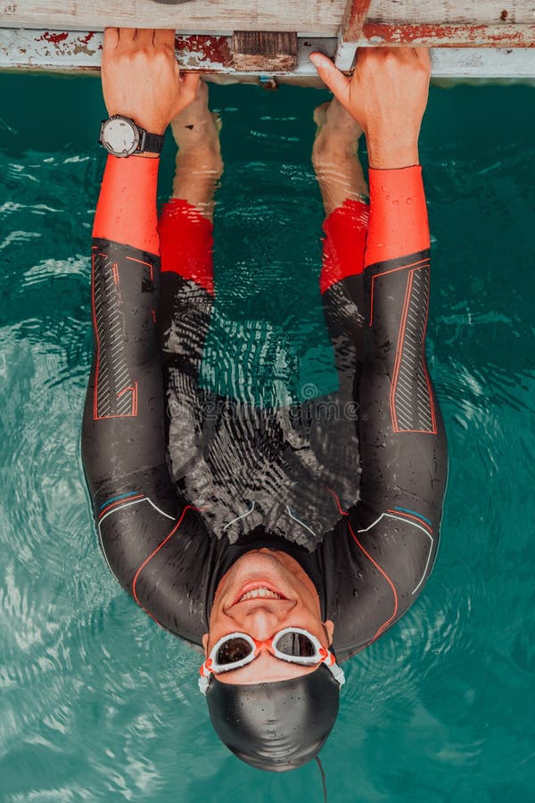 Triathlete Swimmer Portrait Wearing Wetsuit on Training Stock Image ...