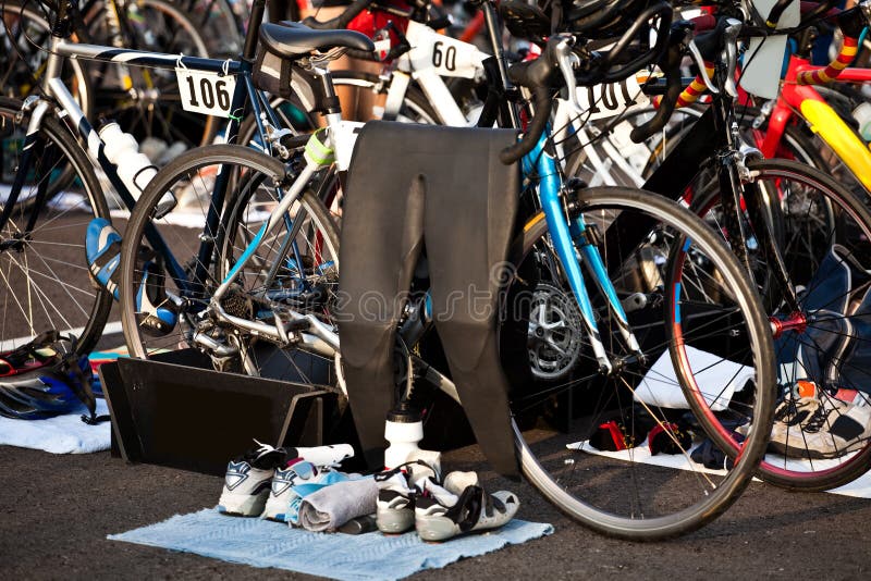 Triathlon Transition Area stock photo. Image of outdoors - 10839178